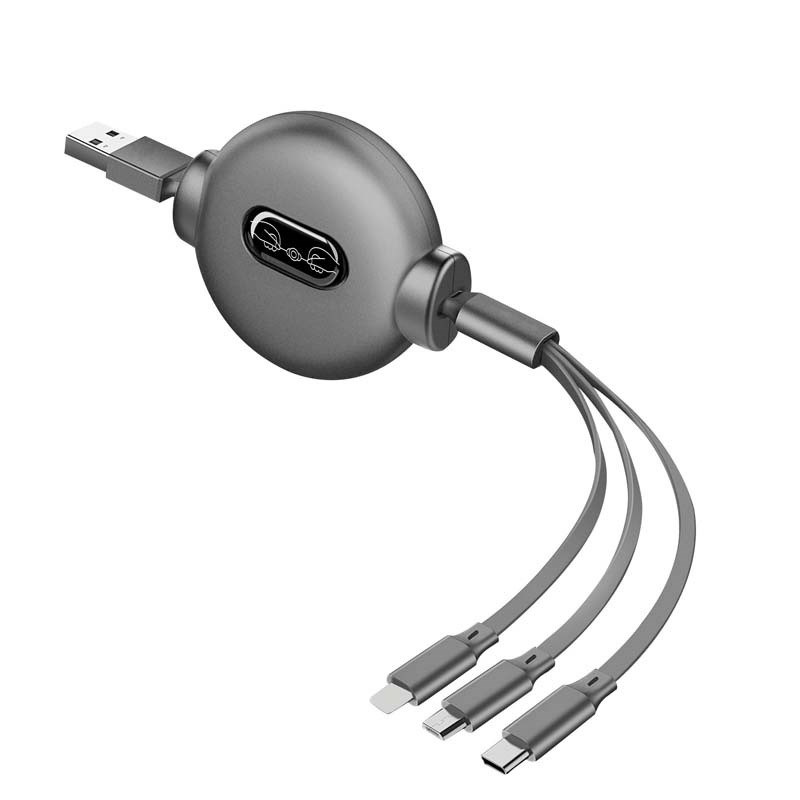 3A Max Current 1.2m Retractable USB Extension Cable 3 In 1 Multi Port
