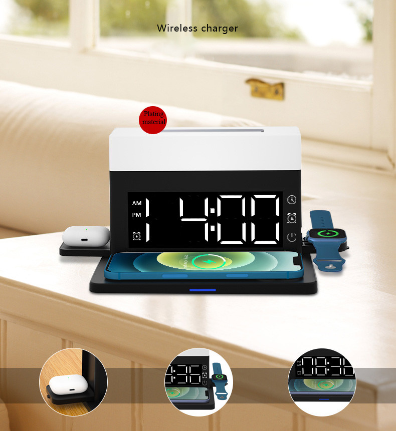 3 In 1 Alarm Clock Bed Side Desklamp Lamp Light With Wireless Phone ...