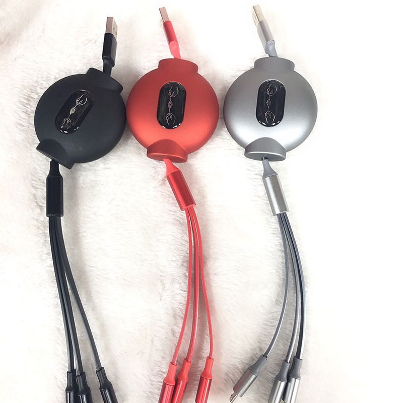 3A Max Current 1.2m Retractable USB Extension Cable 3 In 1 Multi Port